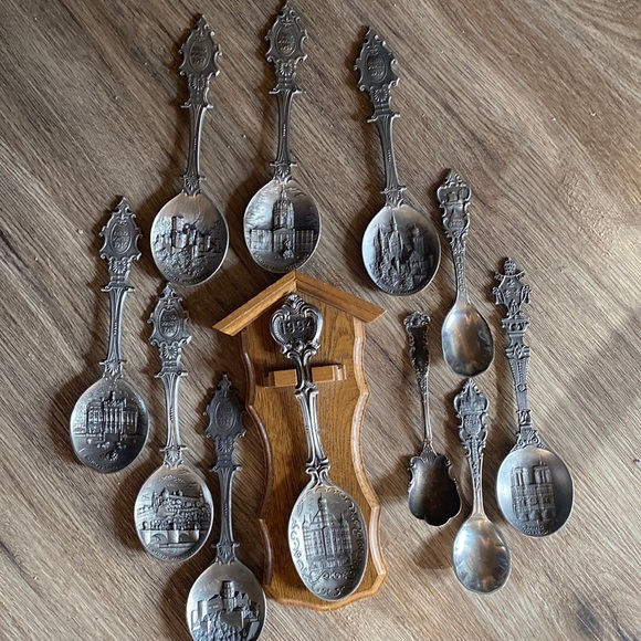 Other | Vintage German Germany Euro Norway Town Pewter Sterling Spoons ...